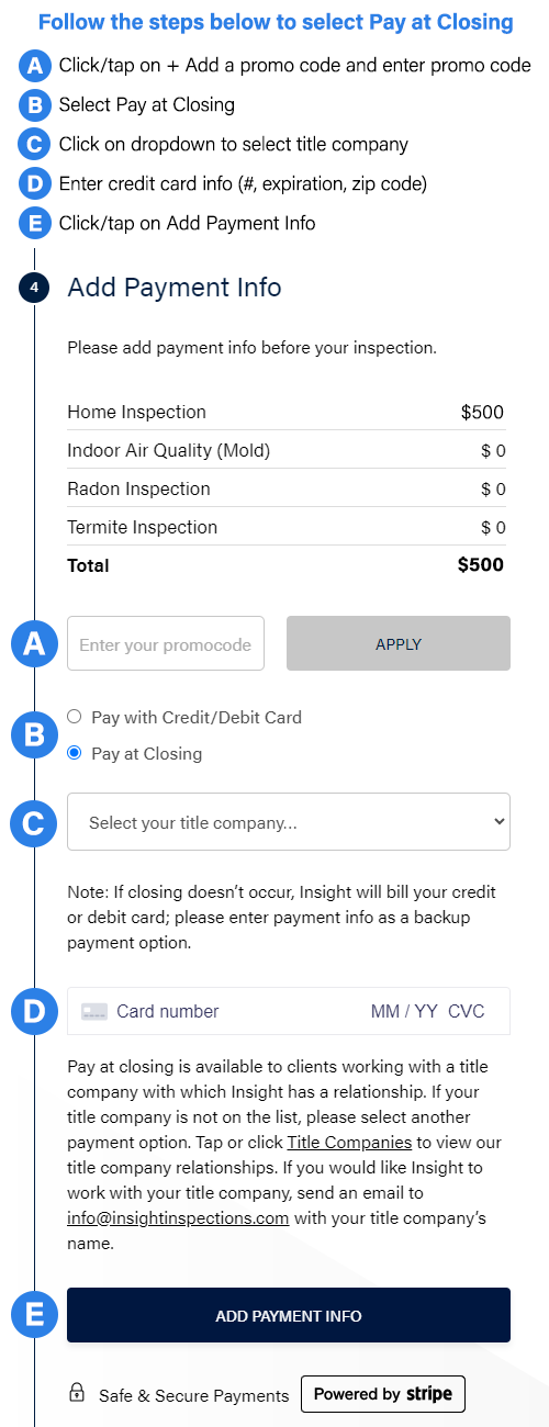 How to Select Pay at Closing - Insight Inspections
