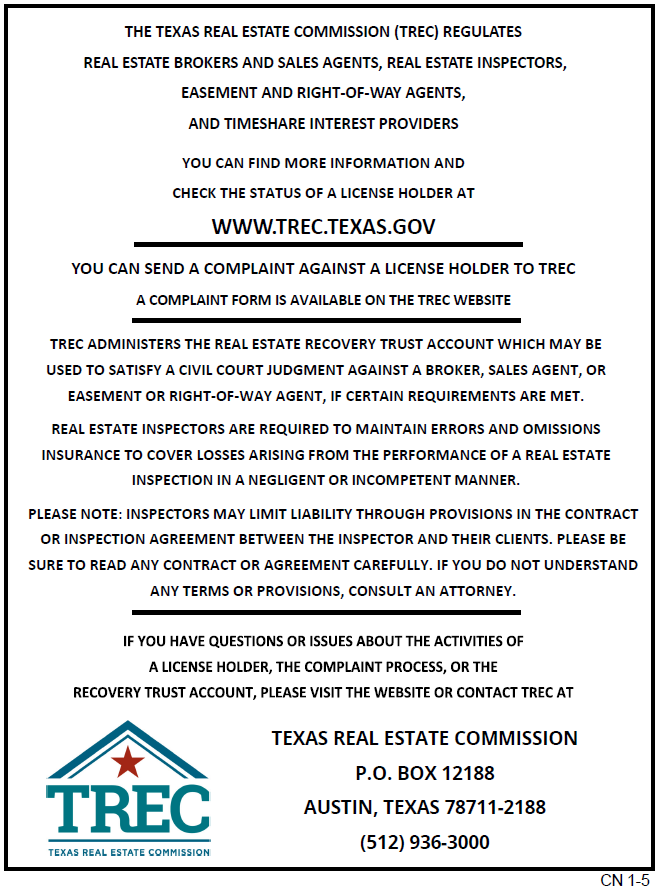 Texas Consumer Protection Notice - Insight Inspections